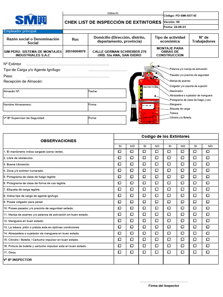 FO-SMI-SST-IE-Check List de Inspección de Extintores (1) | PDF