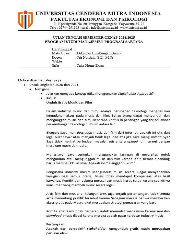 Ujian Etika Bisnis dan Dilema | PDF | Karier & Perkembangan