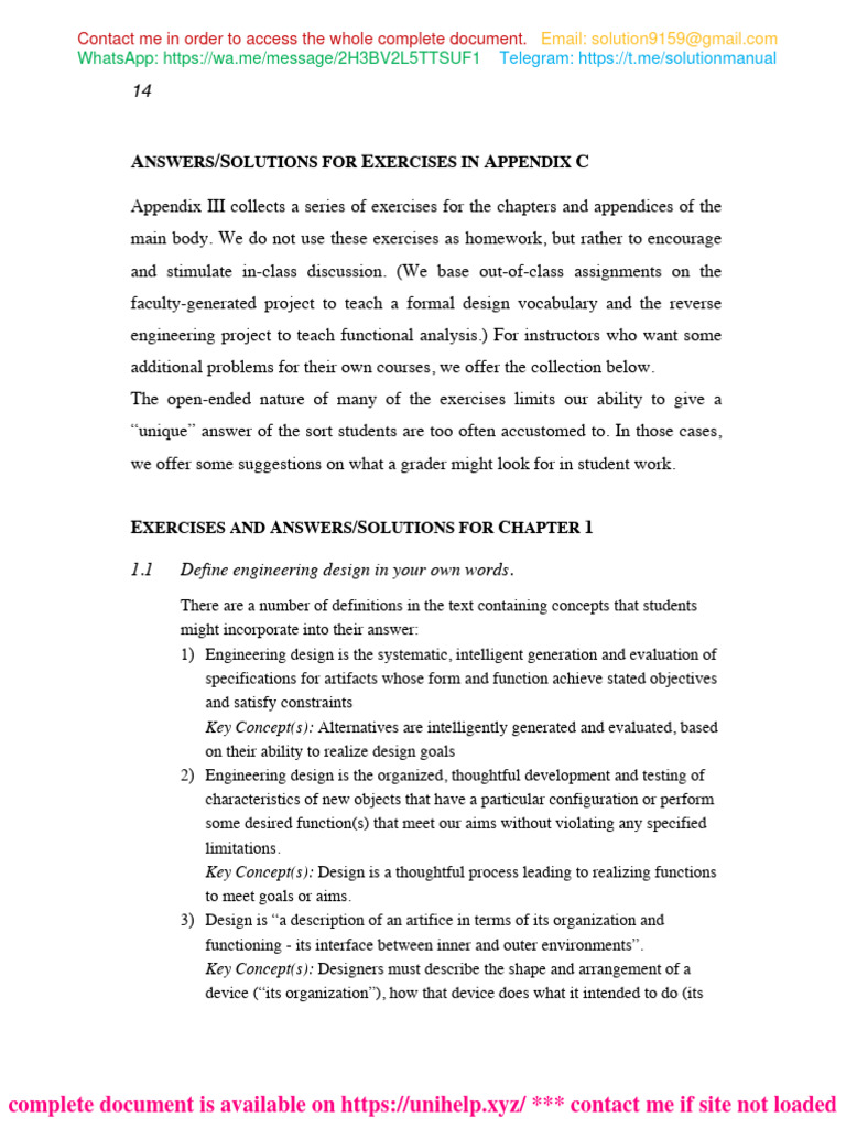 Solutions For Exercises in Engineering Design, 4th Edition by Dym ...