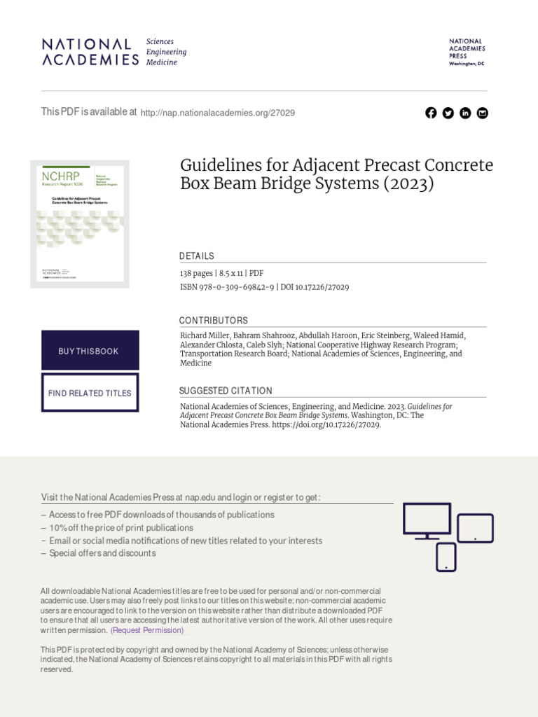 Guidelines For Adjacent Precast Concrete Box Beam Bridge Systems (2023) | PDF | Prestressed ...