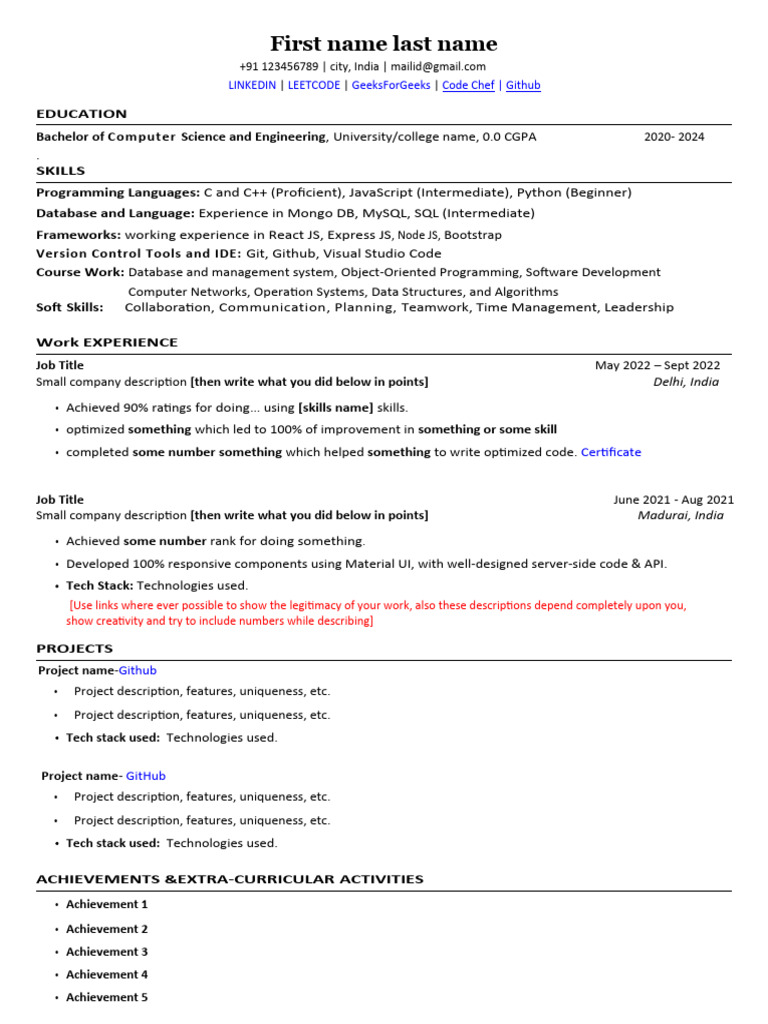 Perfect Resume Format | PDF | Source Code | Computer Programming