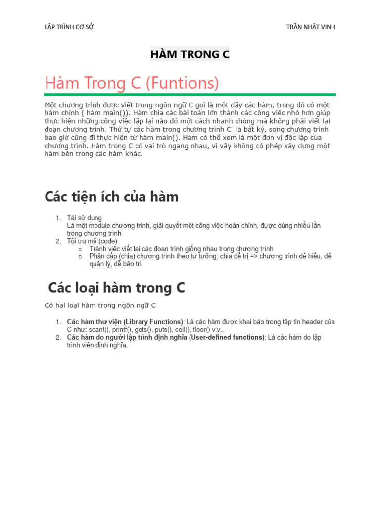 Hàm Trong C | PDF