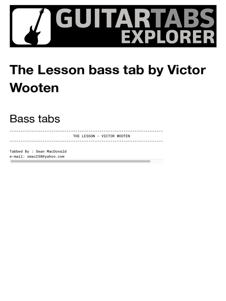Victor Wooten The Lesson Bass Tabs Bass Tabs Explore Pdf