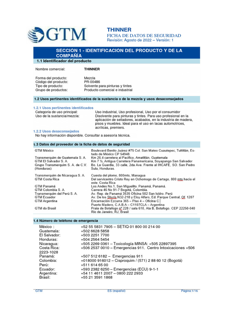 THINNER - GTM | PDF | Residuos | Agua