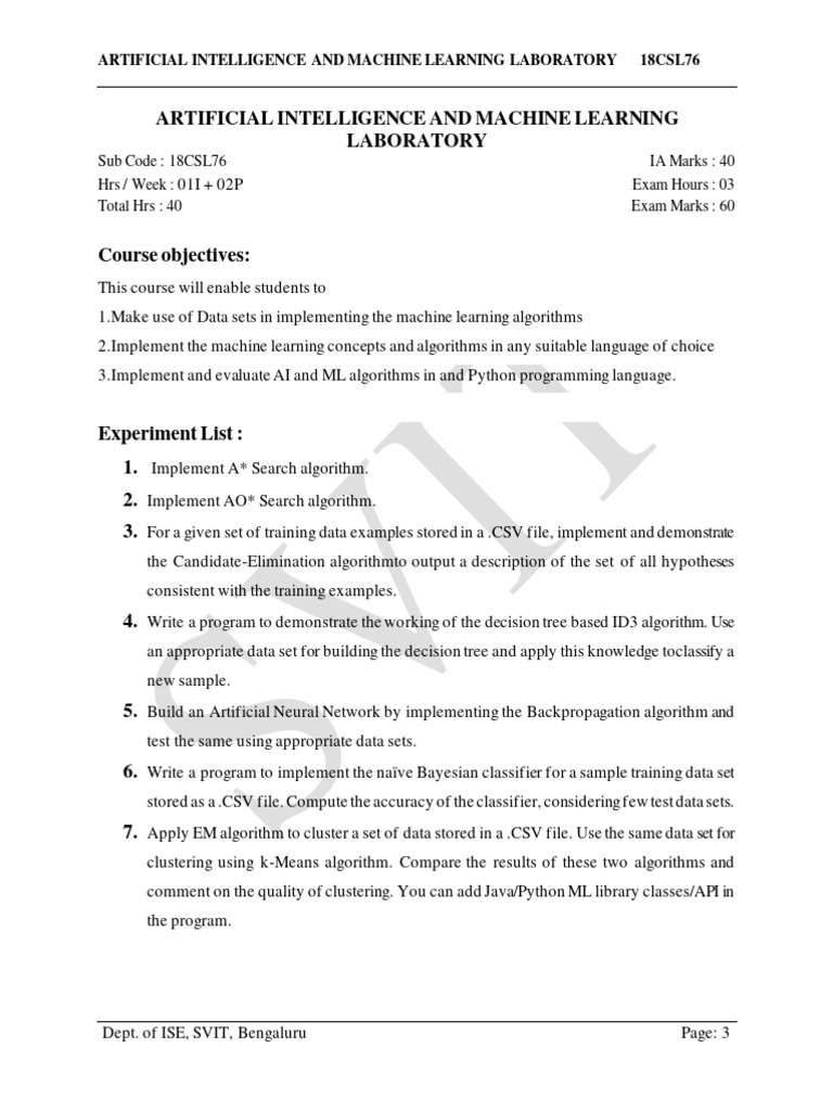 Ai ML Lab 18CSL76 | Download Free PDF | Machine Learning | Artificial Neural Network