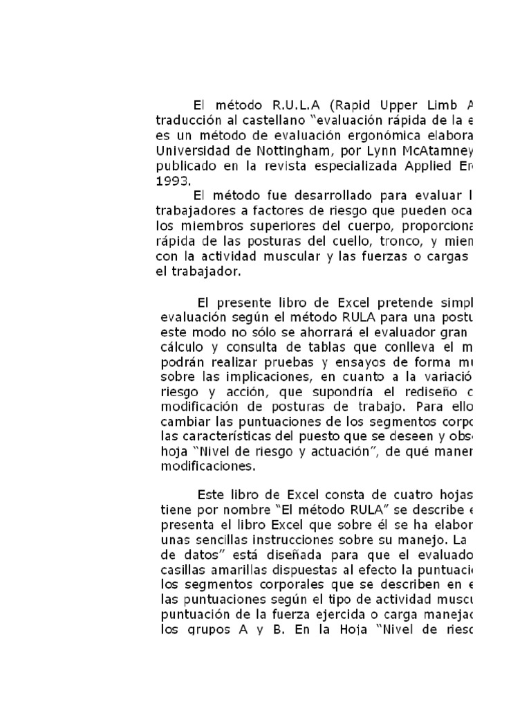 Método RULA - Clase | PDF | Sistema musculoesquelético | Anatomía