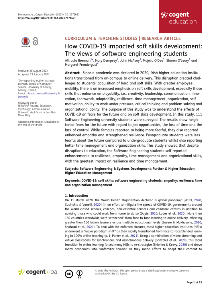 COVID-19's Impact on Software Students' Soft Skills | PDF ...