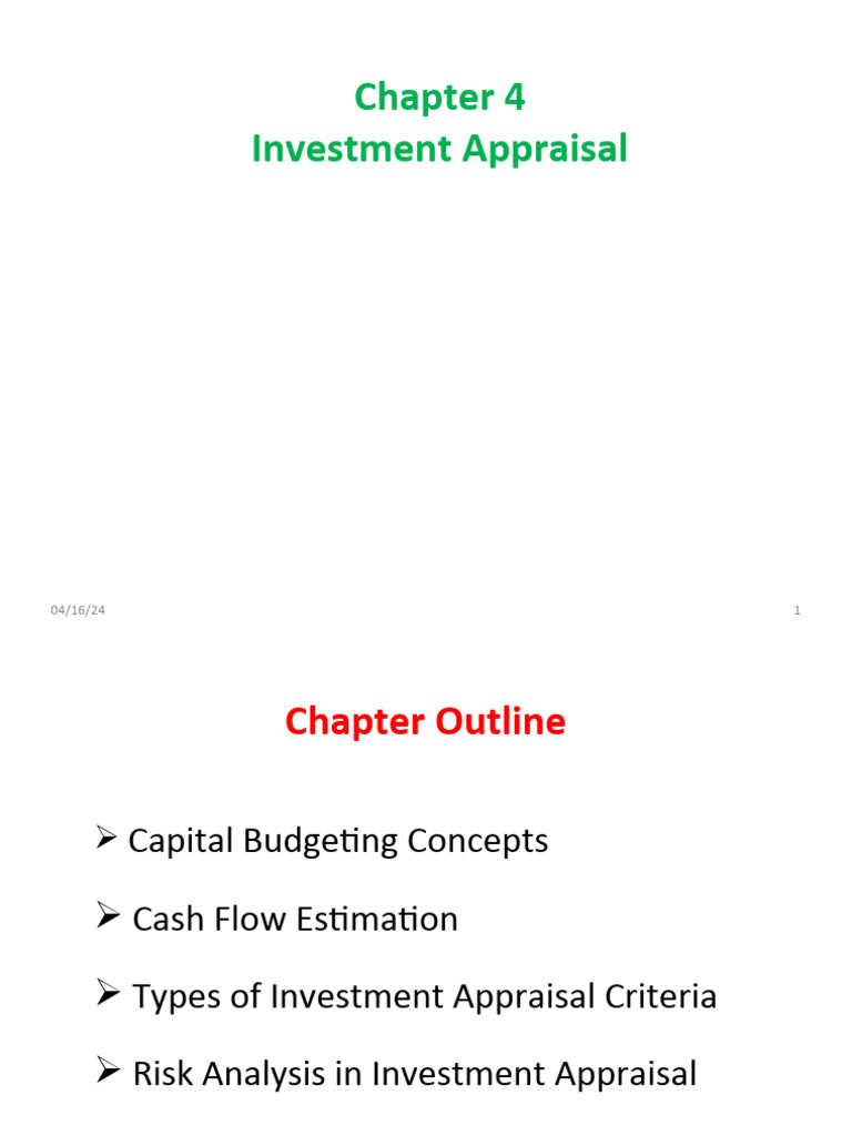 CH 4 Investment Appraisal | PDF | Net Present Value | Capital Budgeting