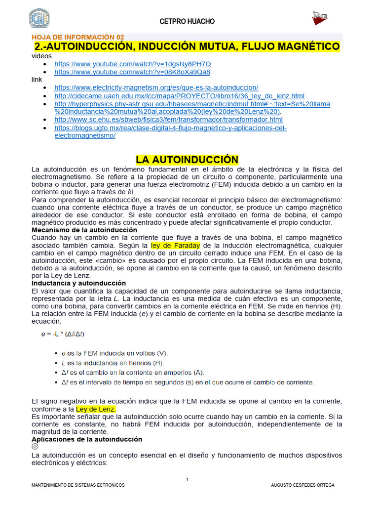 2.-Autoinducción, Inducción Mutua, Flujo Magnético | PDF | Inductor ...