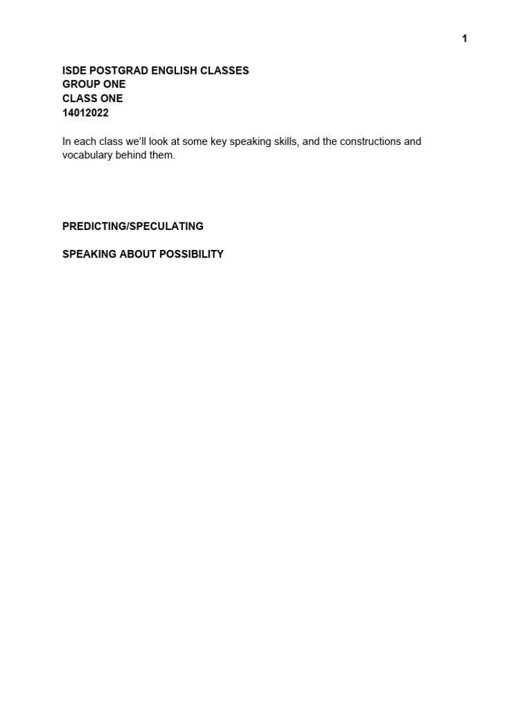 Isde Postgrad English Classes - Group One - Class One - 1111022-2 | PDF ...
