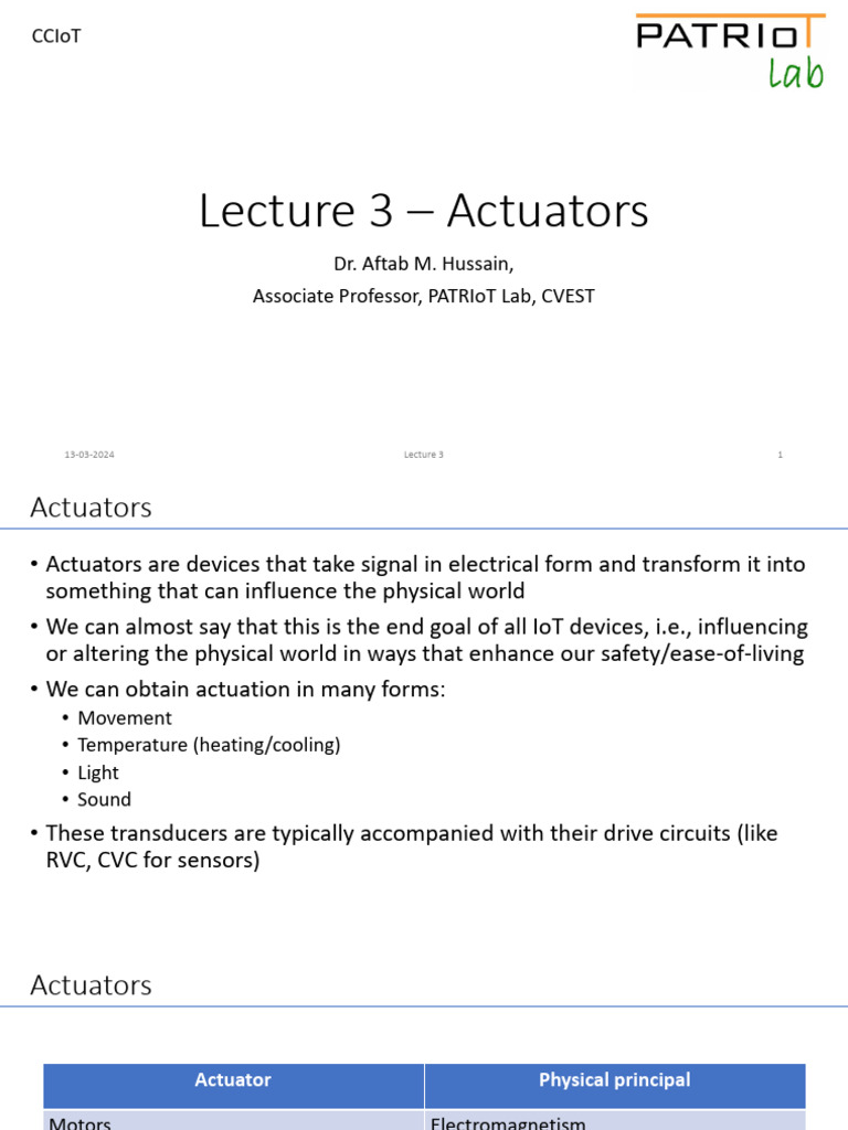 Lecture 3 - Actuators | PDF | Electromagnetism | Electronics