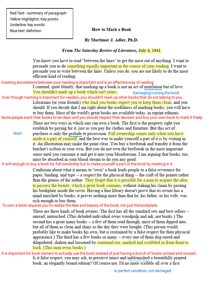 The Art of Marking Books for Better Reading | PDF | Books | Thought