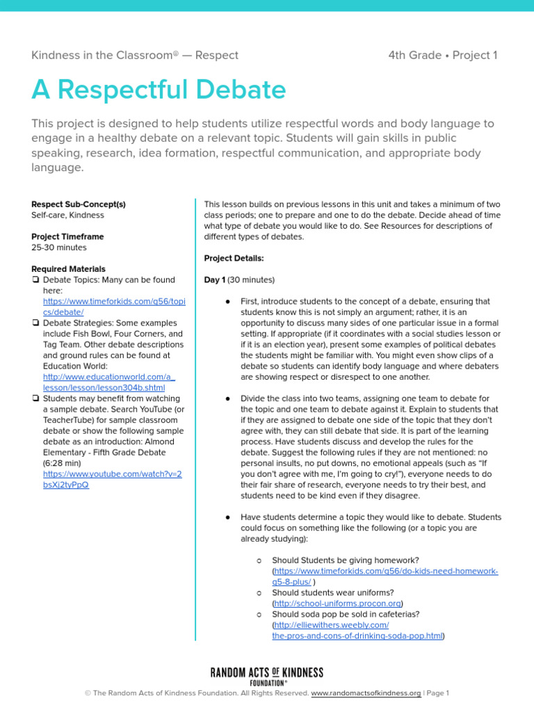 Grade_4_Respect_Project_1_A_Respectful_Debate | PDF | Human ...