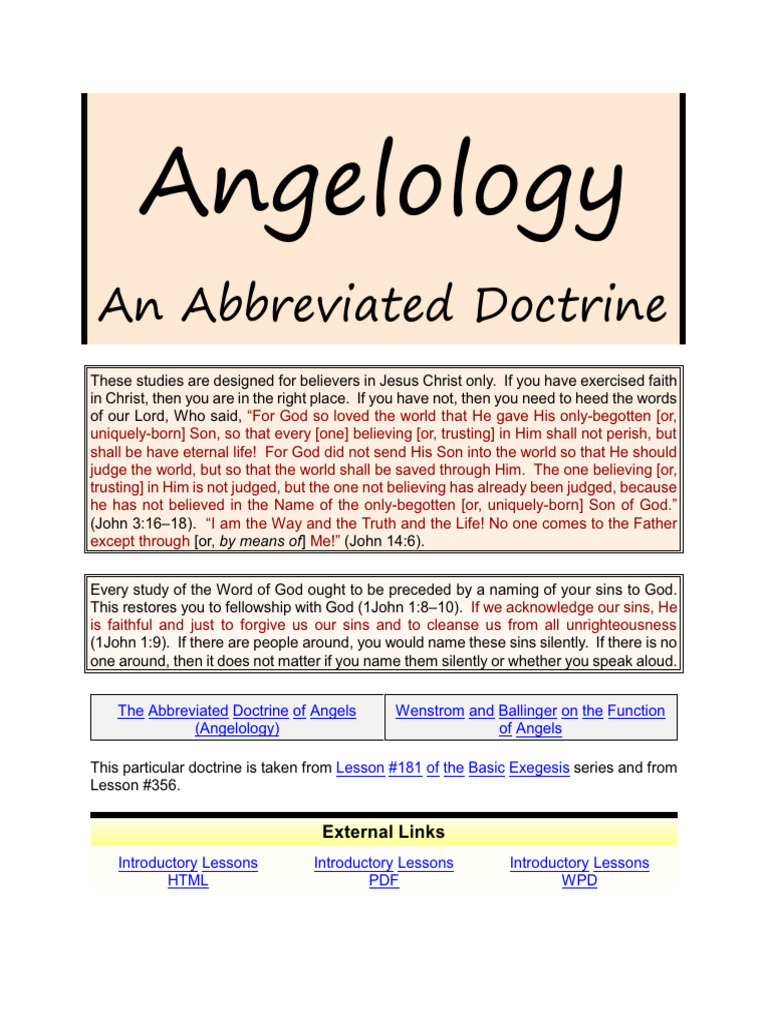 Angelology - Abbreviated Doctrine | PDF | Angel | Jesus