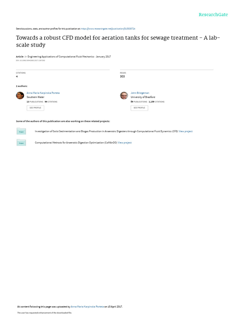 Towards A Robust CFD Model For Aeration Tanks For Sewage Treatment - A ...