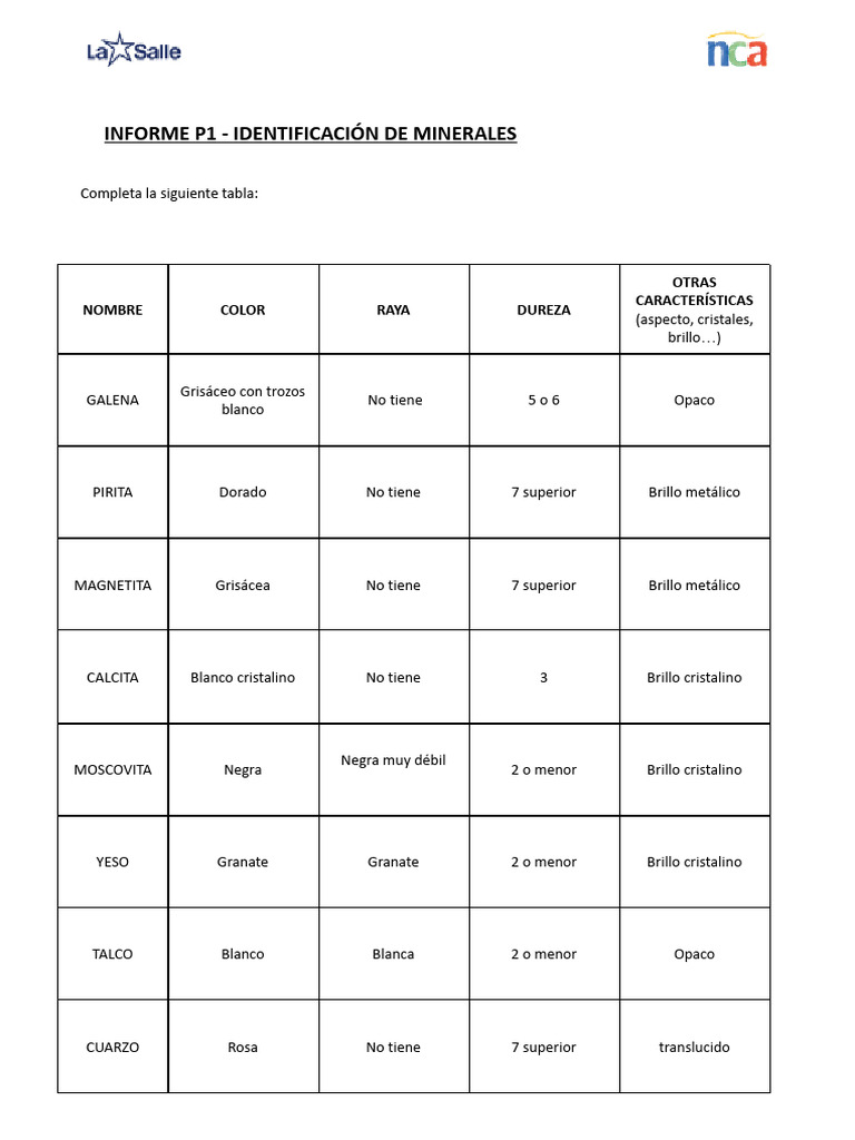 Informe P1 - Identificación de Minerales | PDF