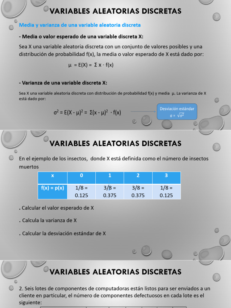 Media y Varianza de Variables aleatorias DISCRETAS | PDF
