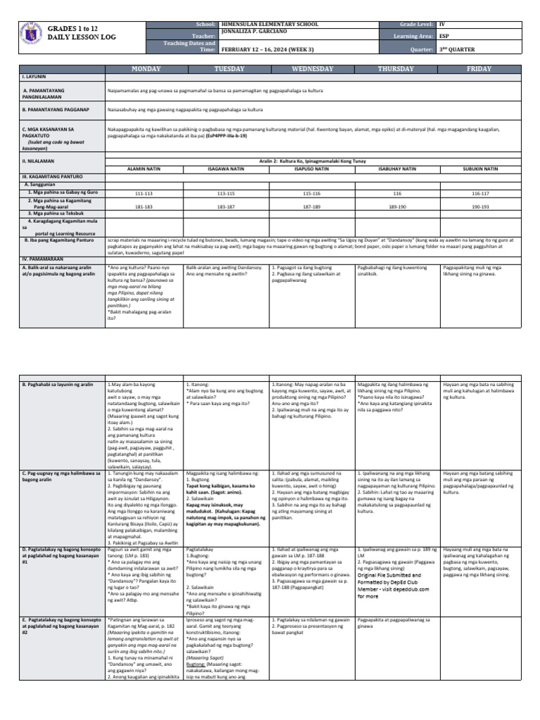 DLL - Esp 4 - Q3 - W3 | PDF