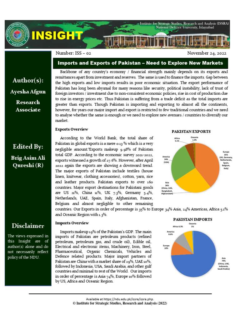 INSIGHT Imports and Exports of Pakistan Need To Explore New Markets | PDF | Pakistan | Exports