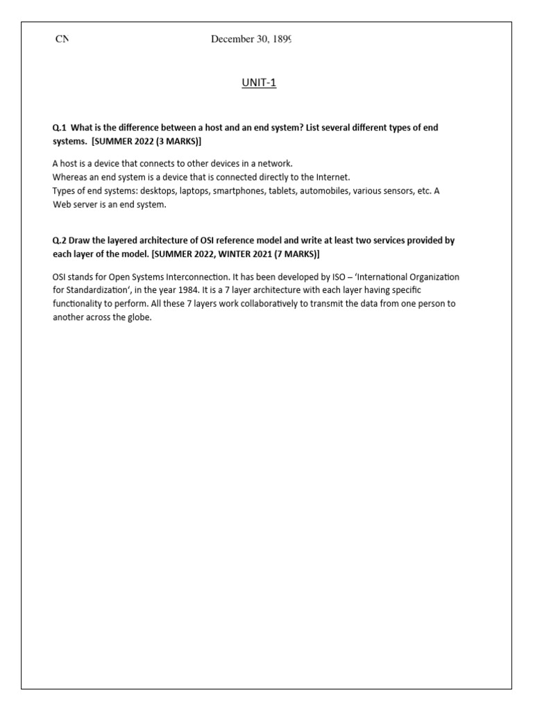 CN QB Solutions 111 | PDF | Osi Model | Computer Network