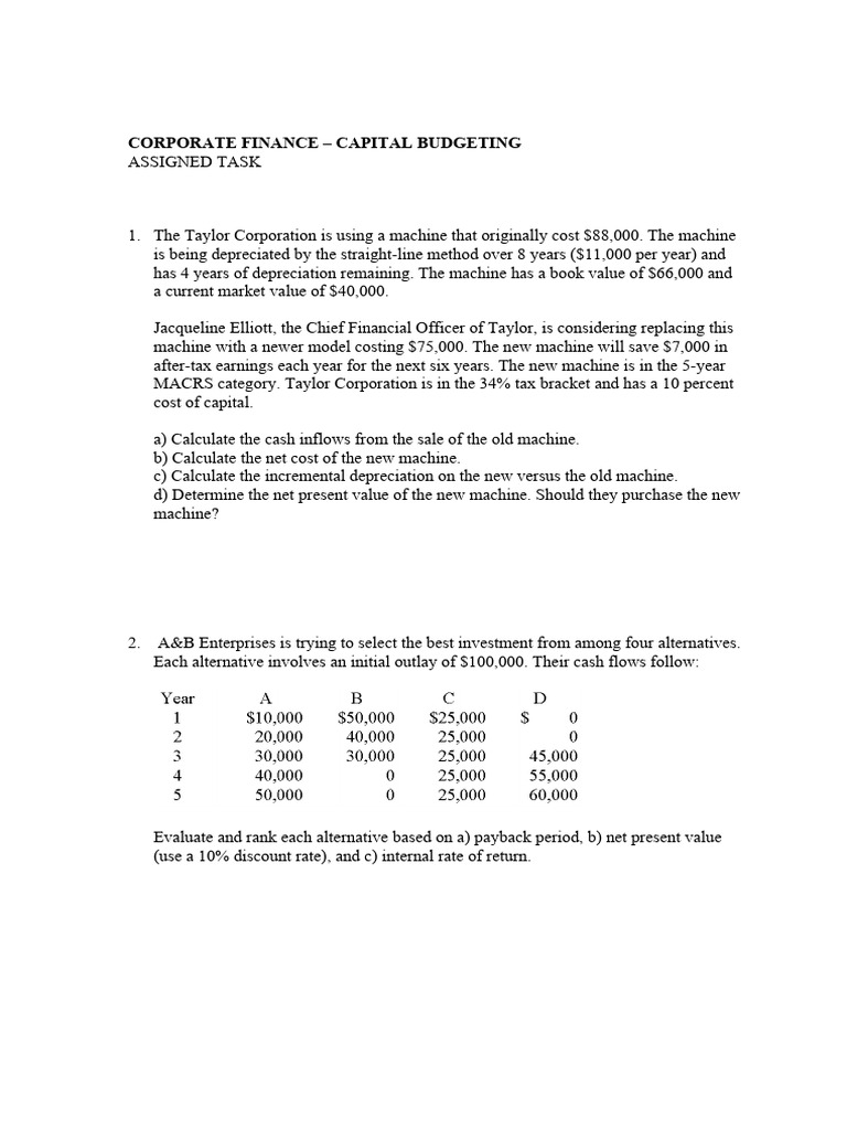 Assigned Task Capital Budgeting Pdf Net Present Value Capital