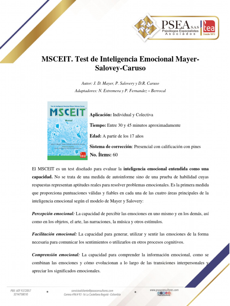 Ficha técnica MSCEIT | PDF