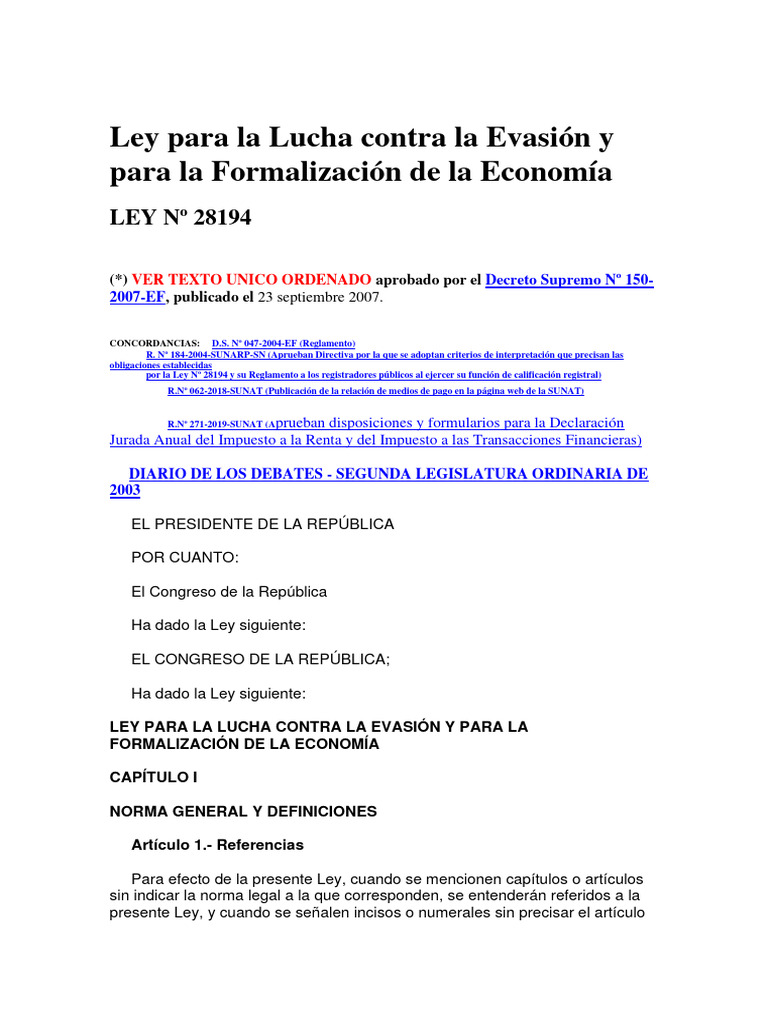 Ley para La Lucha Contra La Evasión y para La Formalización de La ...