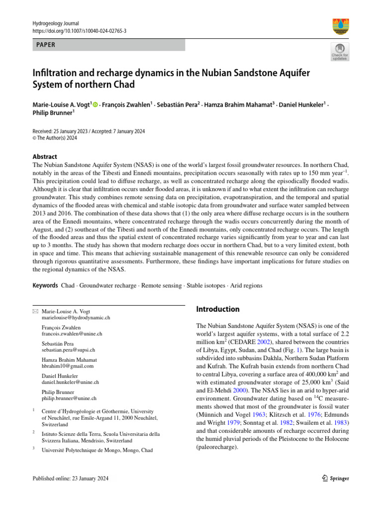 Infiltration and Recharge Dynamics in The Nubian Sandstone Aquifer System of Northern Chad | PDF ...