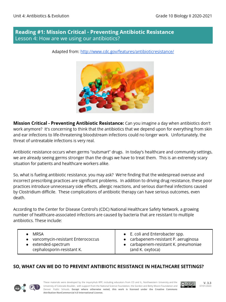 Reading #1 Mission Critical - Preventing Antibiotic Resistance - Lesson ...