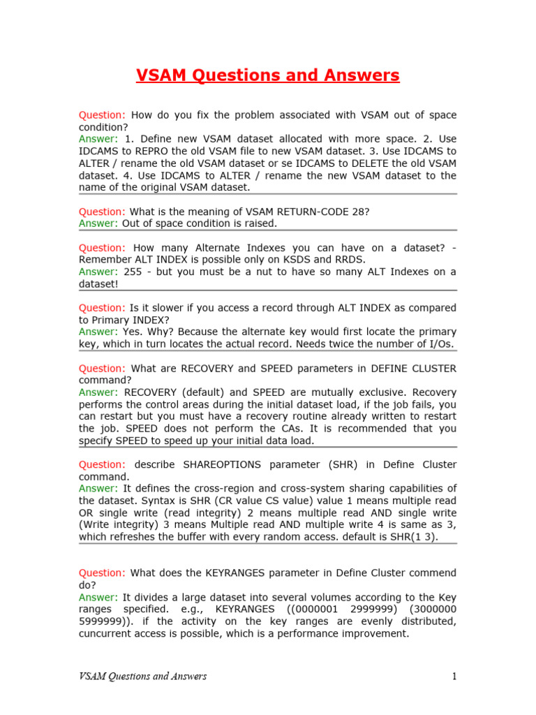 VSAM Questions and Answers | PDF | Operating System Families | Information Technology Management