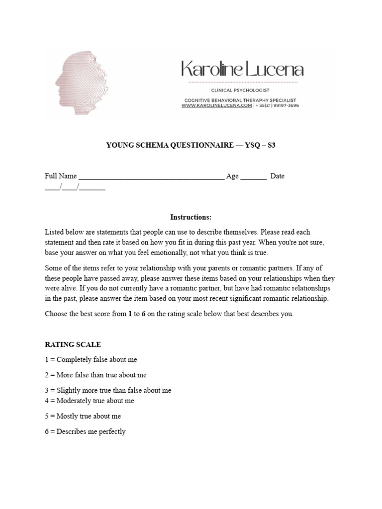Young Schema Questionnaire - Ysq - S3 | PDF | Social Psychology | Psychological Concepts