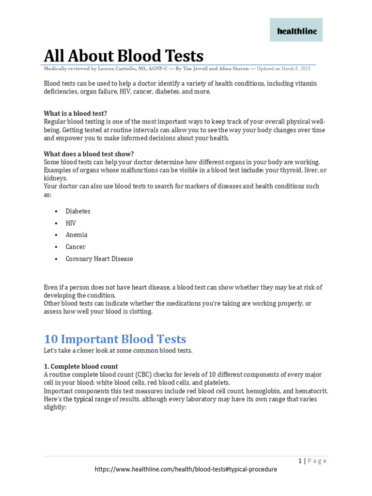 All About Blood Tests | PDF | Liver | Physical Examination