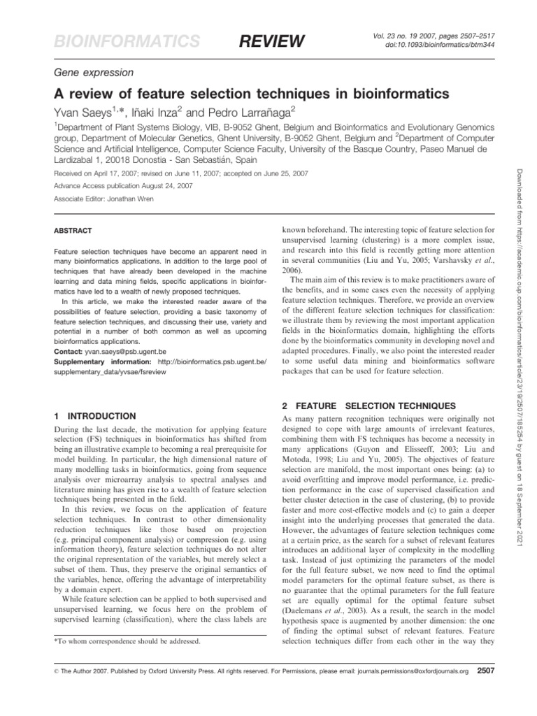 A Review of Feature Selection Techniques in ... A Review of Feature Selection Techniques in ...