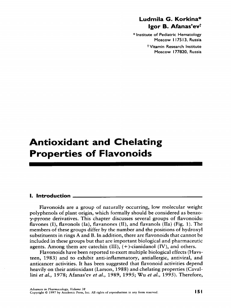 FLAVONOIDES Antioxidant and Chelating Properties | Download Free PDF | Flavonoid