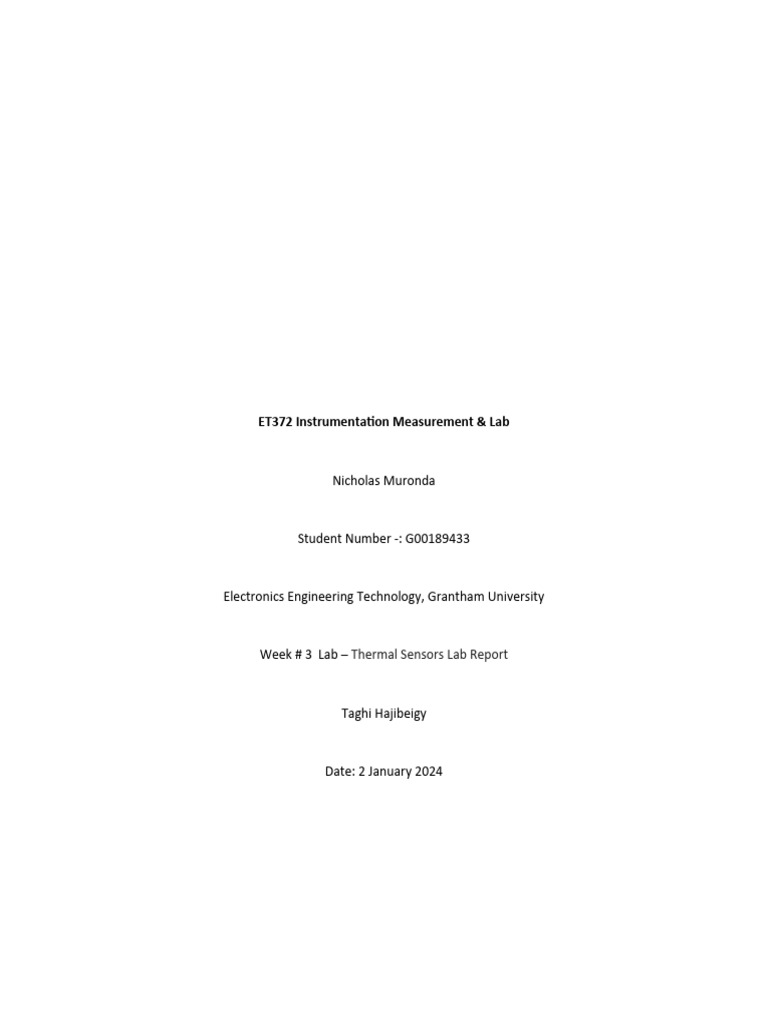 ET372 Instrumentation Measurement Lab 3 Lab Week 3 Nicholas Muronda | PDF | Resistor ...