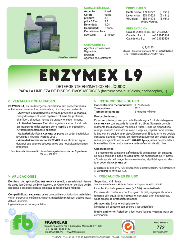 ENZYMEX L9 - Ficha Técnica | PDF | Detergente | Agua