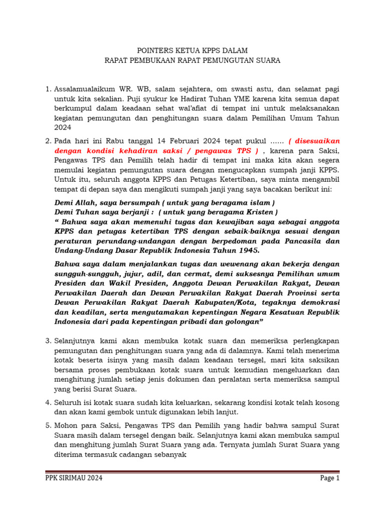 Pointers Ketua Kpps Dalam Pemilu 2024 | PDF | Ilmu Sosial