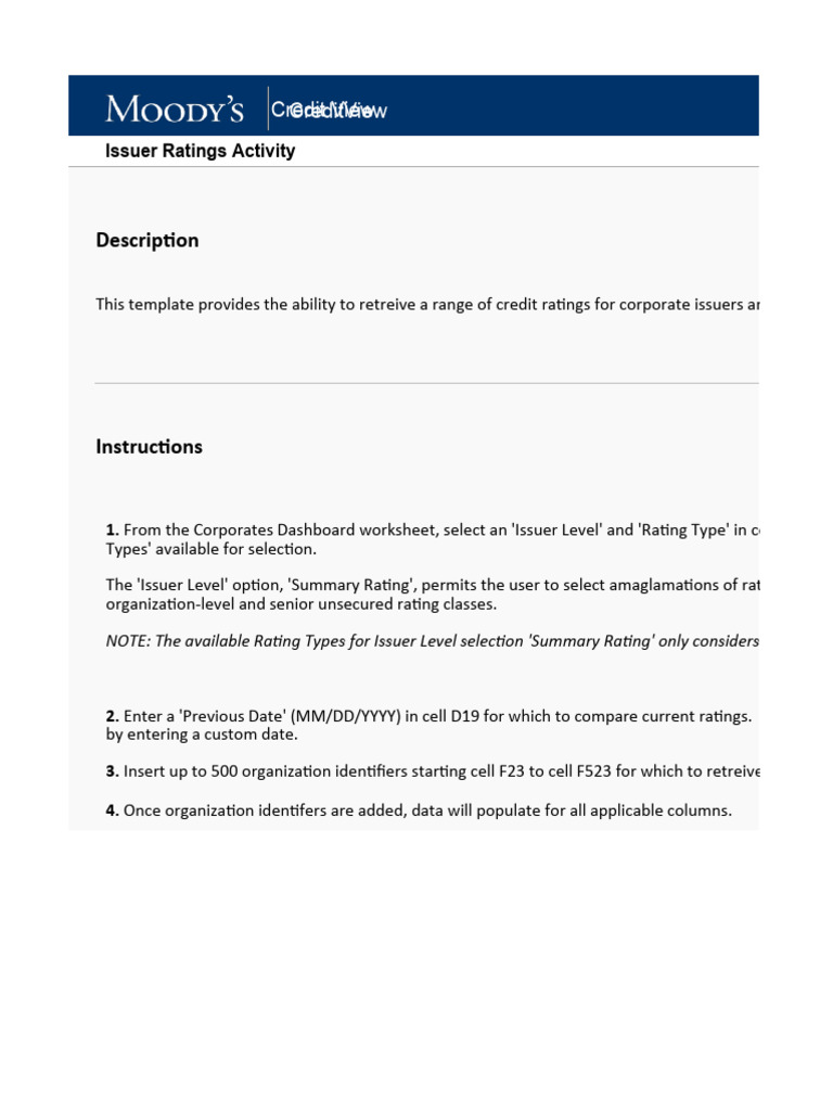 Moody's Corporates Ratings From-To List Template | PDF | Moody's ...