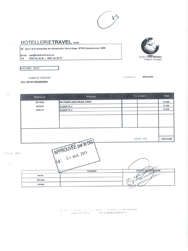 Factures Hotellerie Travel | PDF