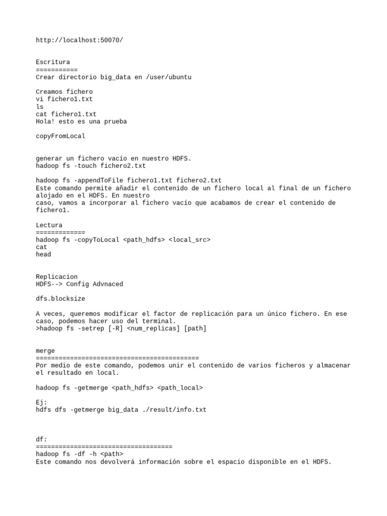 Comandos Esenciales de HDFS en Hadoop | PDF | Archivo de computadora ...