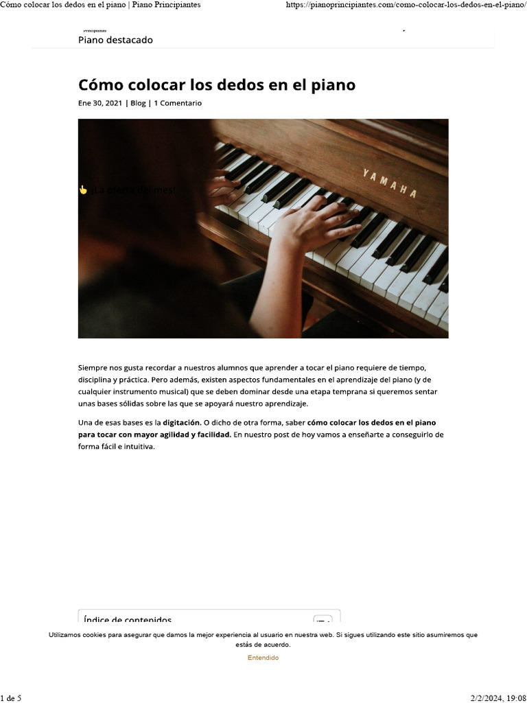 Cómo Colocar Los Dedos en El Piano Piano Principiantes | PDF | Cookie ...