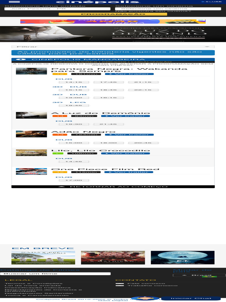 Salas e Horários Cinépolis Mangabeira - Cinépolis 2 | PDF