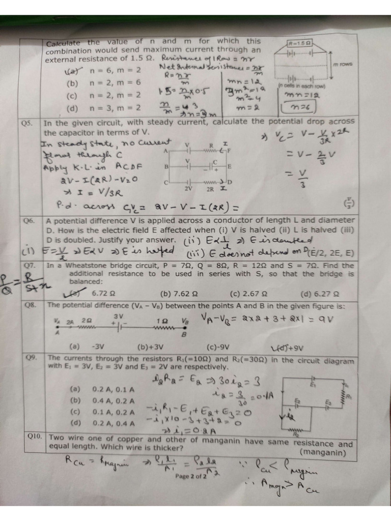 WS 2 Class XII Current Electricity | PDF