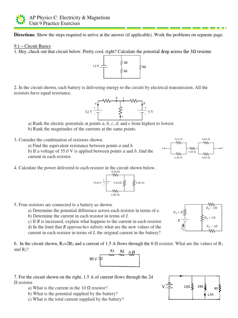 Unit 9 Exercises | PDF | Capacitor | Resistor