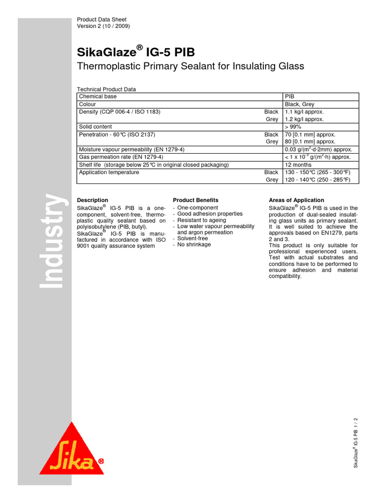 05-pds SikaGlaze-IG-5 PIB e v2 10-09 | PDF | Building Materials | Building Engineering