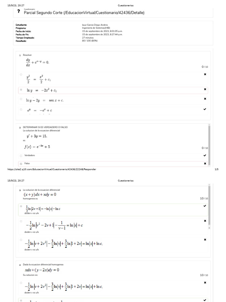 Cuestionario | PDF | Ecuaciones | Ecuaciones diferenciales