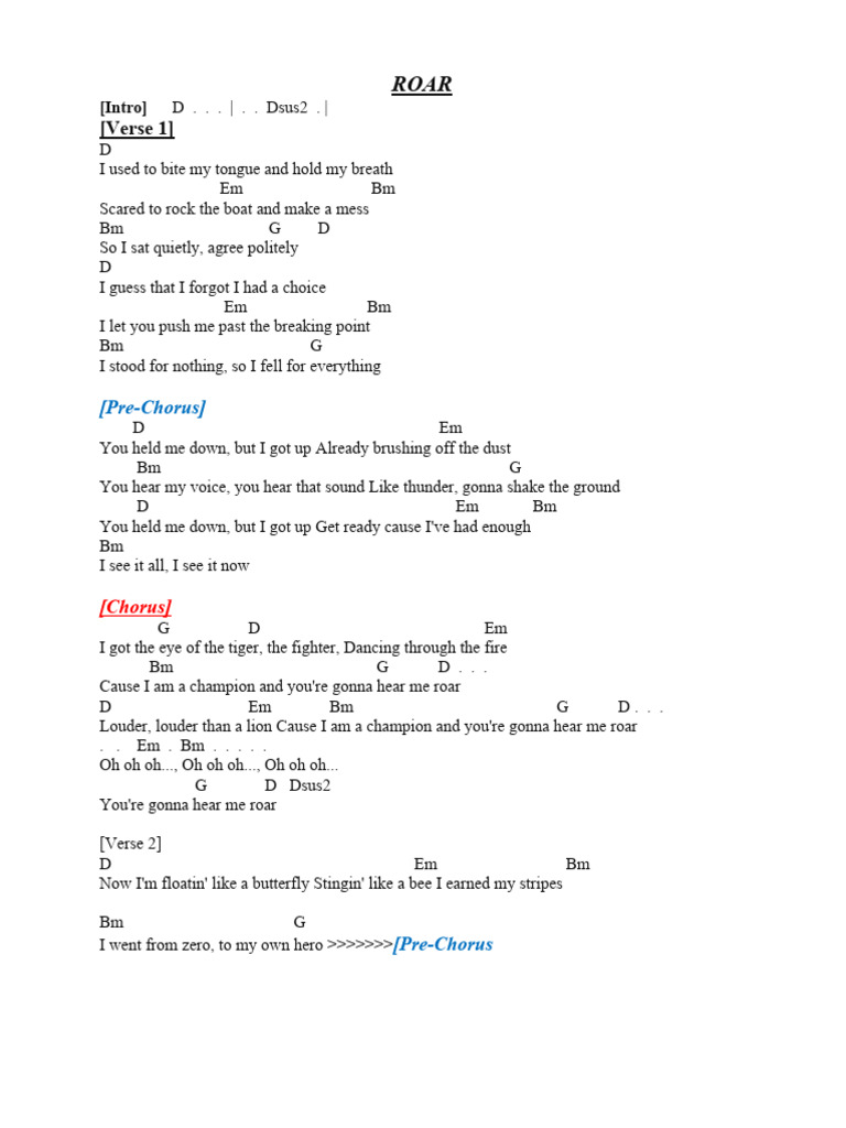 ROAR | PDF | Song Structure | Popular Music
