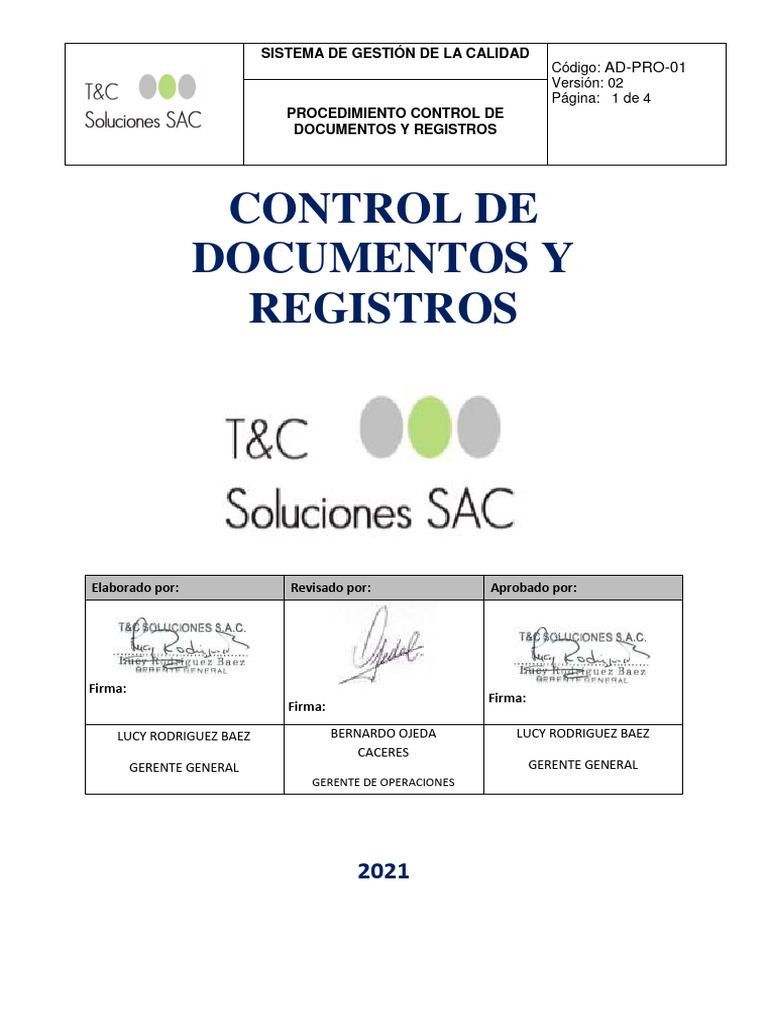 14 - Procedimiento de Control de Documentos y Registros 2023 | PDF | Sistema de manejo de ...