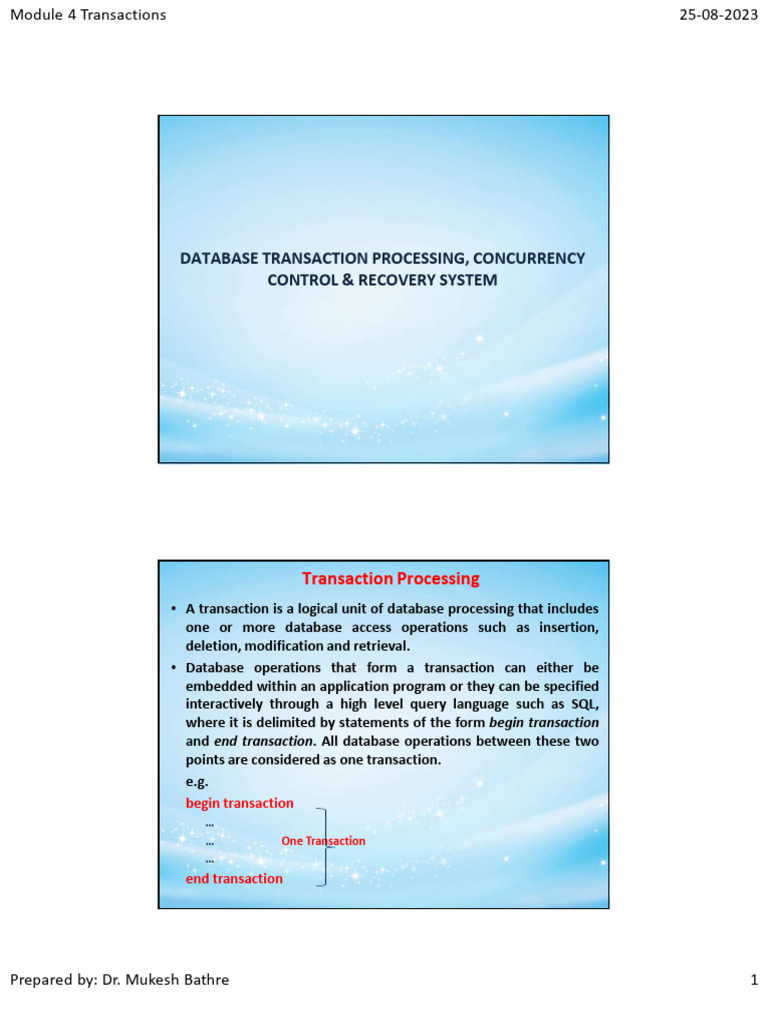 DBMS Module 4 (Transactions) - 5th Semester - Computer Science and Engineering | PDF | Acid ...