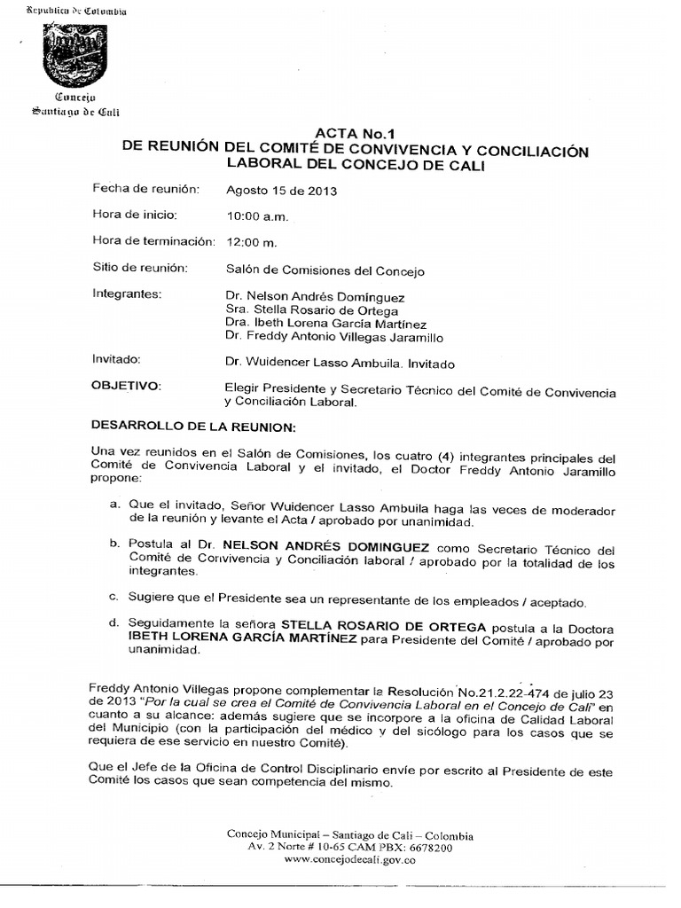 Modelo de Acta de Comite de Convivencia 5 | PDF